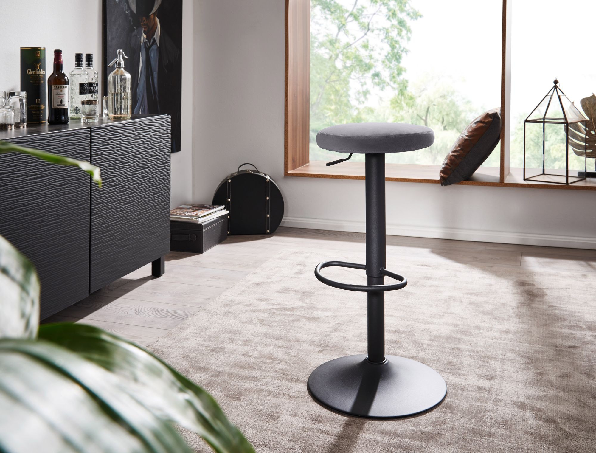 WOHNLING Barhocker Samt Dunkelgrau Hocker ohne Lehne 58 - 79 cm ...