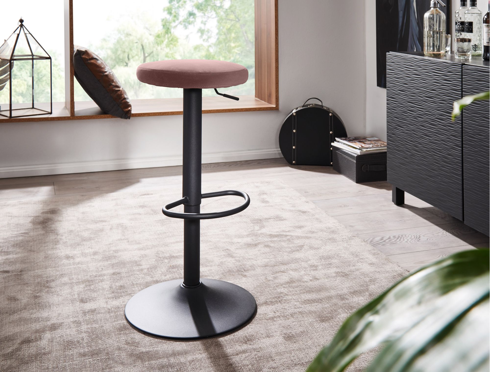 WOHNLING Barhocker Samt Rosa Hocker ohne Lehne 58 - 79 cm