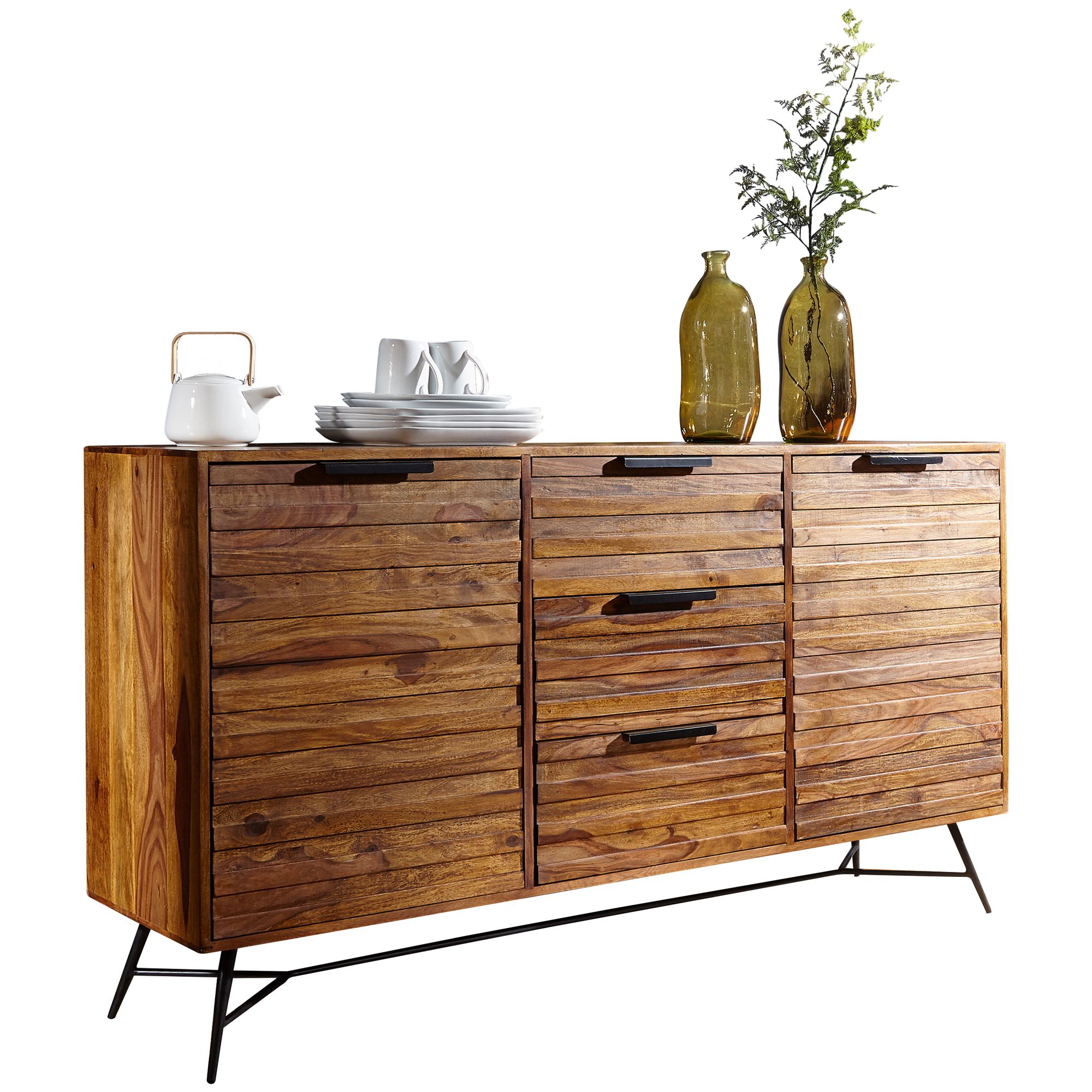 WOHNLING Design Sideboard NISHAN 160 x 40 x 88 cm Sheesham Massiv Holz