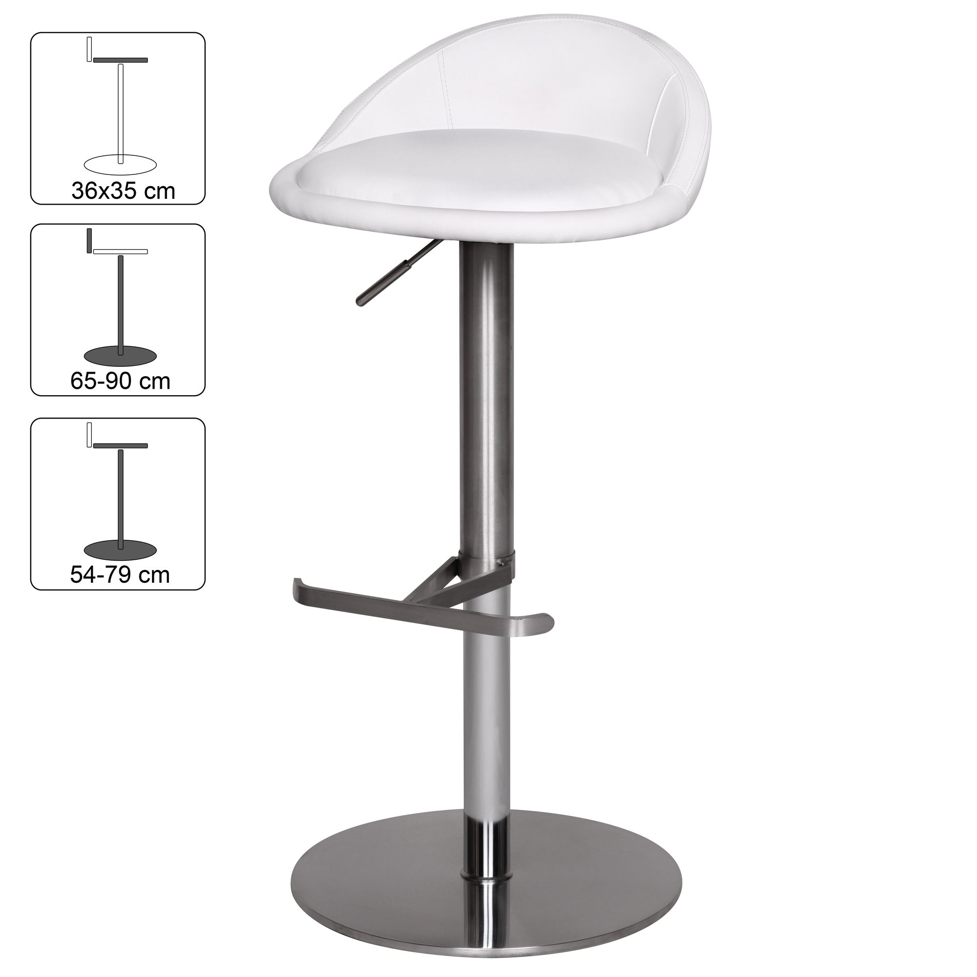 WOHNLING Barhocker Weiß Edelstahl höhenverstellbare Sitzhöhe 54-79 cm