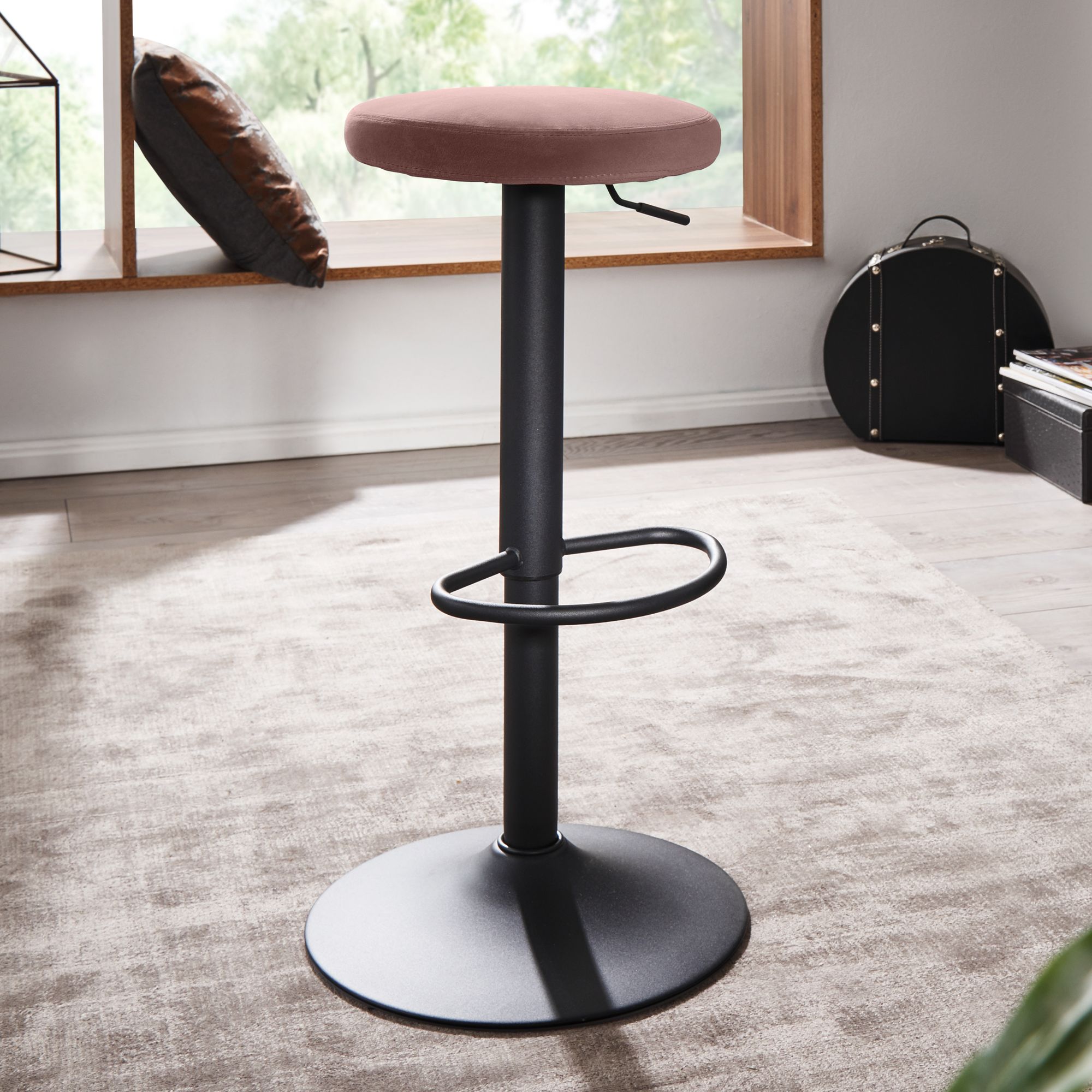 WOHNLING Barhocker Samt Rosa Hocker ohne Lehne 58 - 79 cm